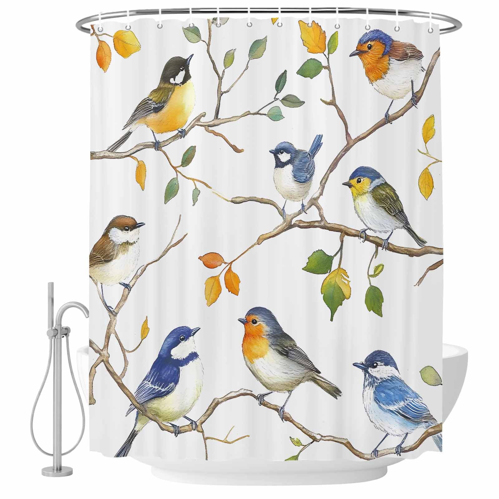 Colorful Leaf Bird Shower Curtain Set - Standard 72" x 72" Washable ...
