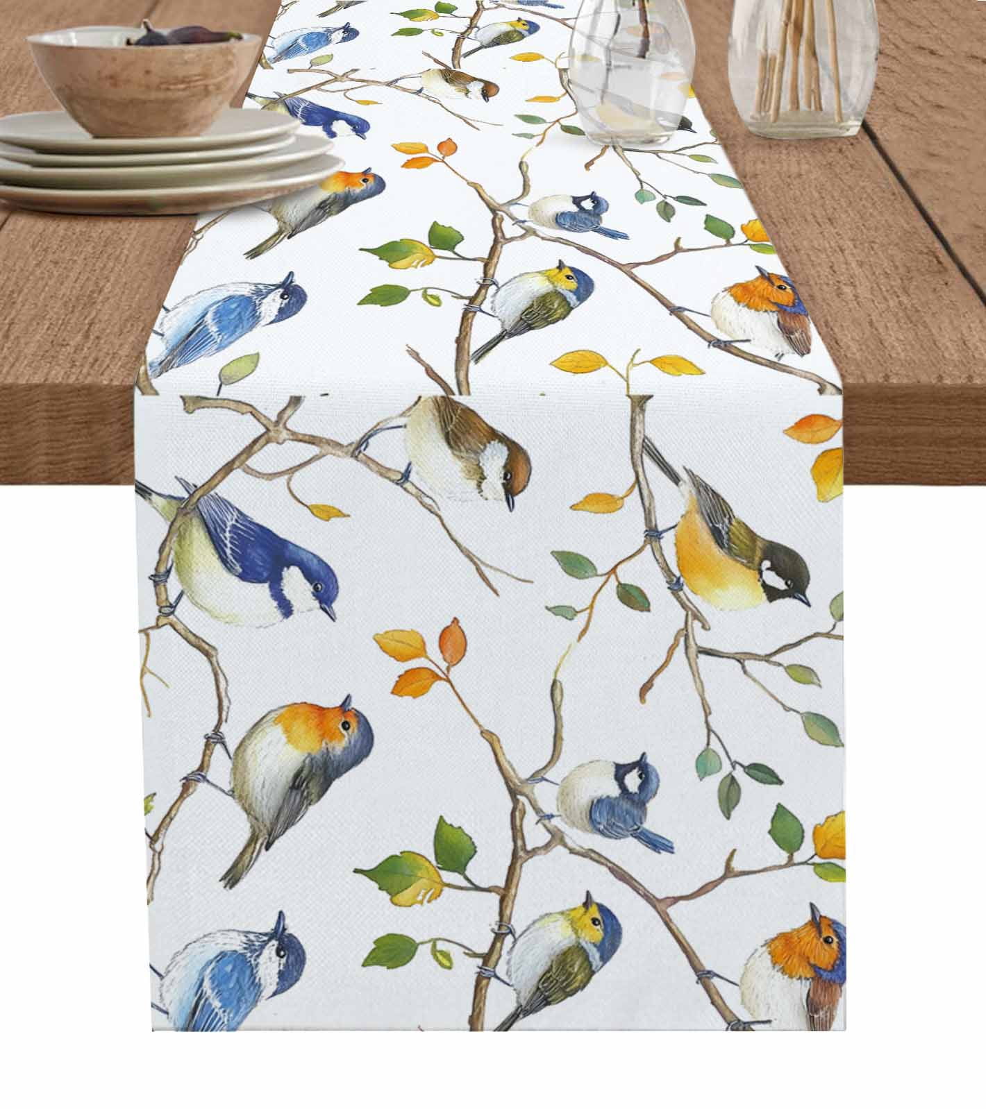 Colorful Leaf Bird Table Runner 72 Inches, Spring Summer Animal ...