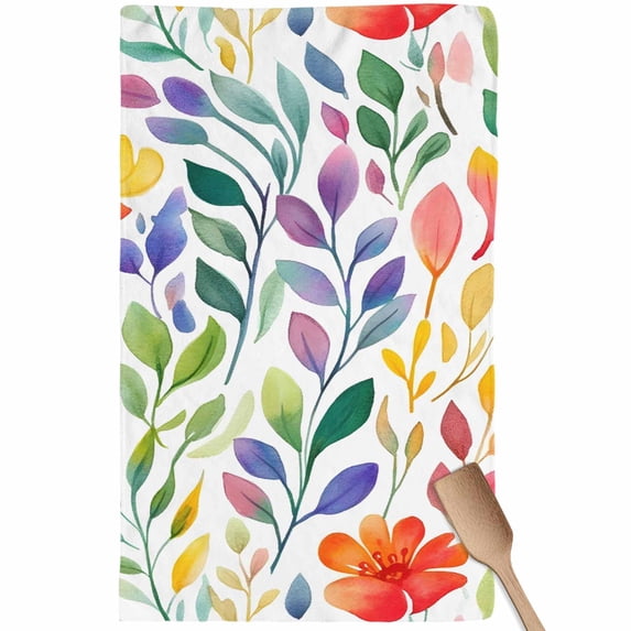 Colorful Leaf Flower Kitchen Towel Watercolor Leaf Quick Dry Absorbent ...