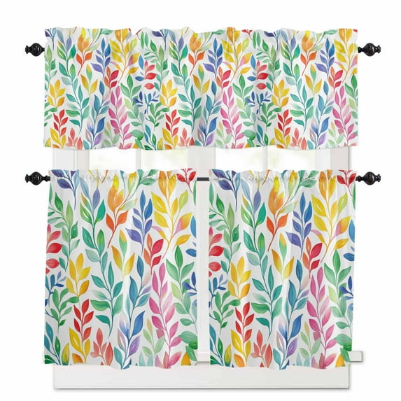 Colorful Leaf Kitchen Curtains Valances and Tiers Set of 3 Spring ...