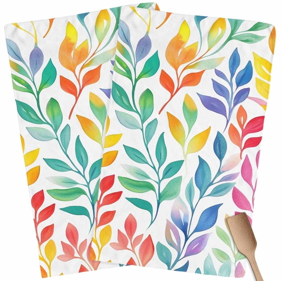 Colorful Leaf Kitchen Towel Spring Watercolor Leaf Quick Dry Absorbent ...