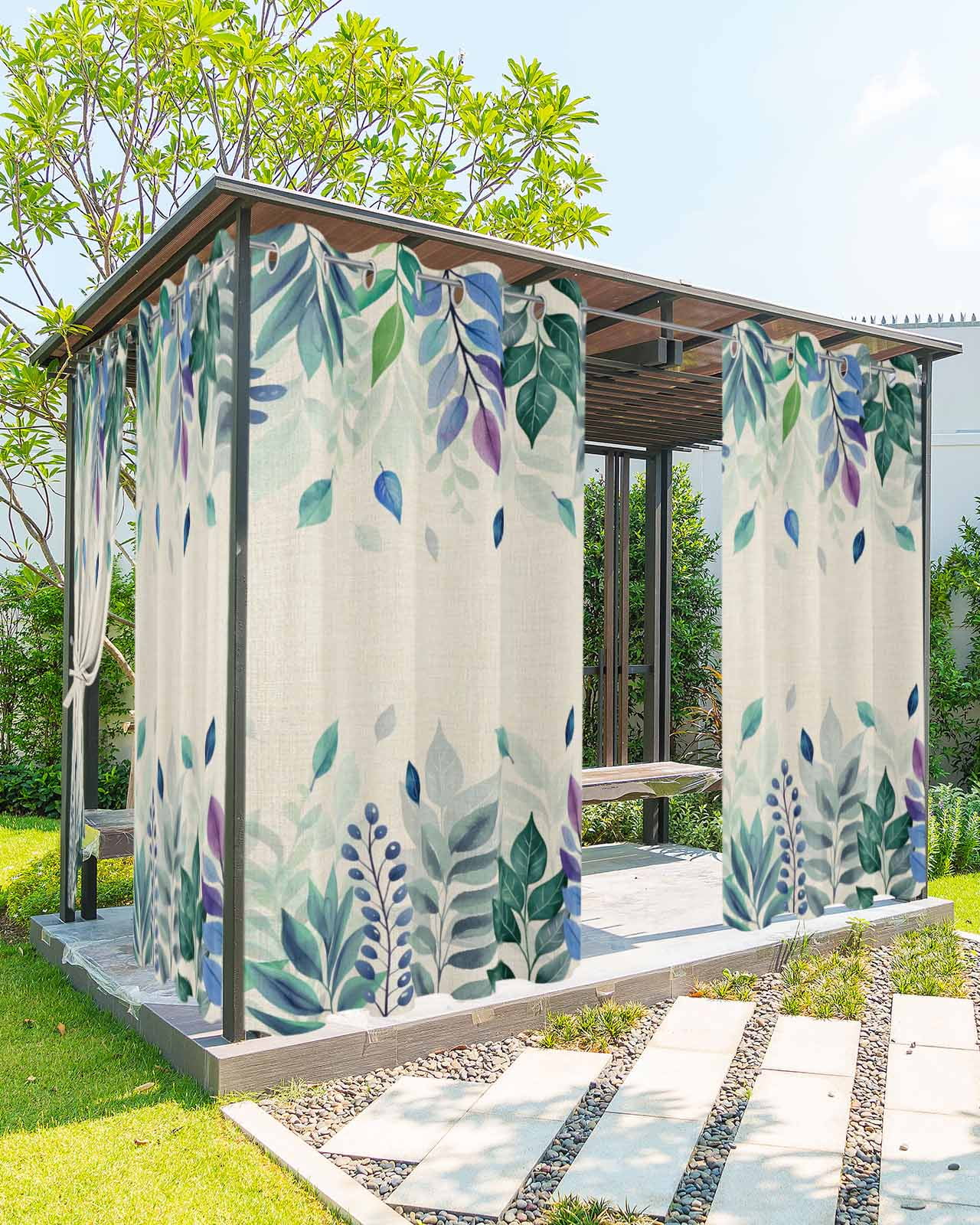 Colorful Leaf Outdoor Curtains for Patio, Pastoral Plant Watercolor ...