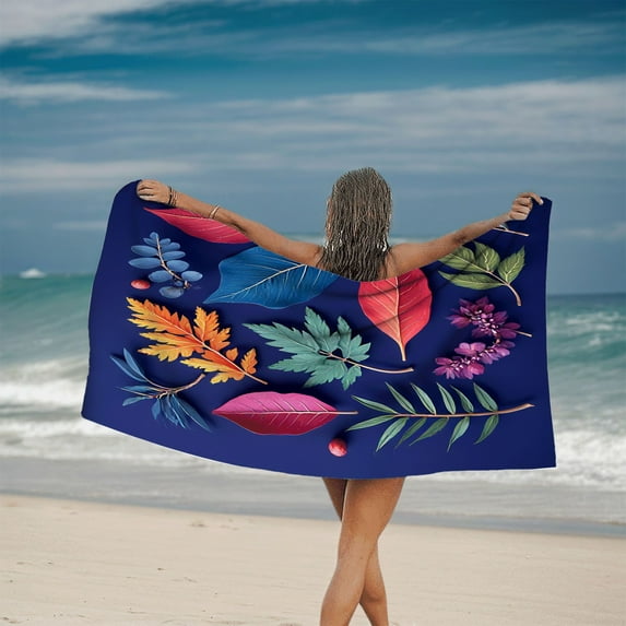 Colorful Leaf Pattern Beach Towel - Vibrant Nature Design for Pool ...
