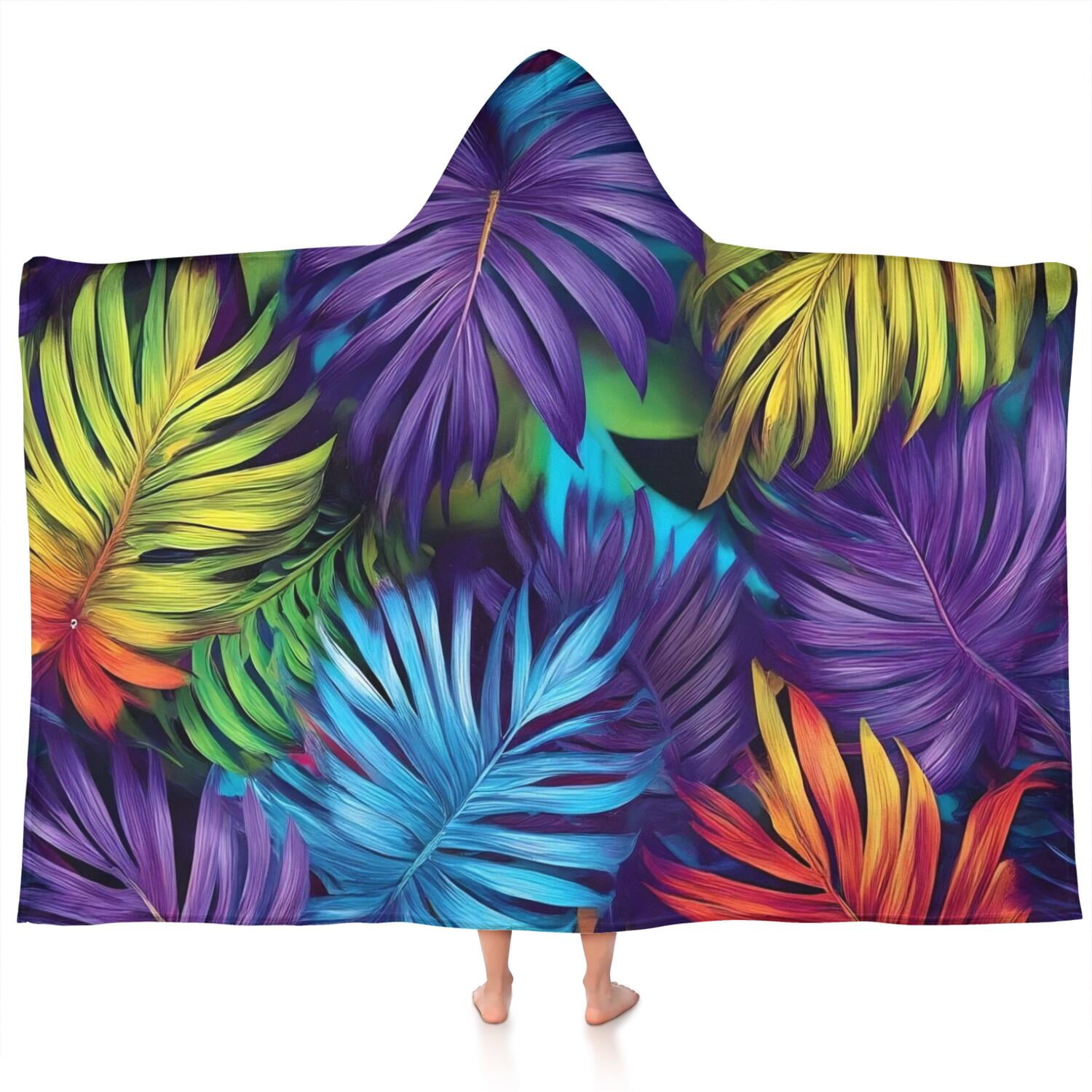 Colorful Leaf Pattern Hooded Bath Towel，60"x35" for Ages 3 To 12 Kids ...
