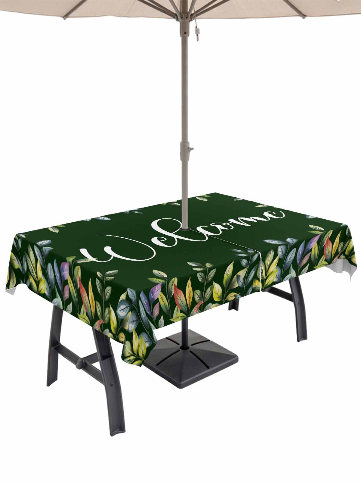 Colorful Leaf Rectangle Outdoor Tablecloth with Umbrella Hole Welcome ...