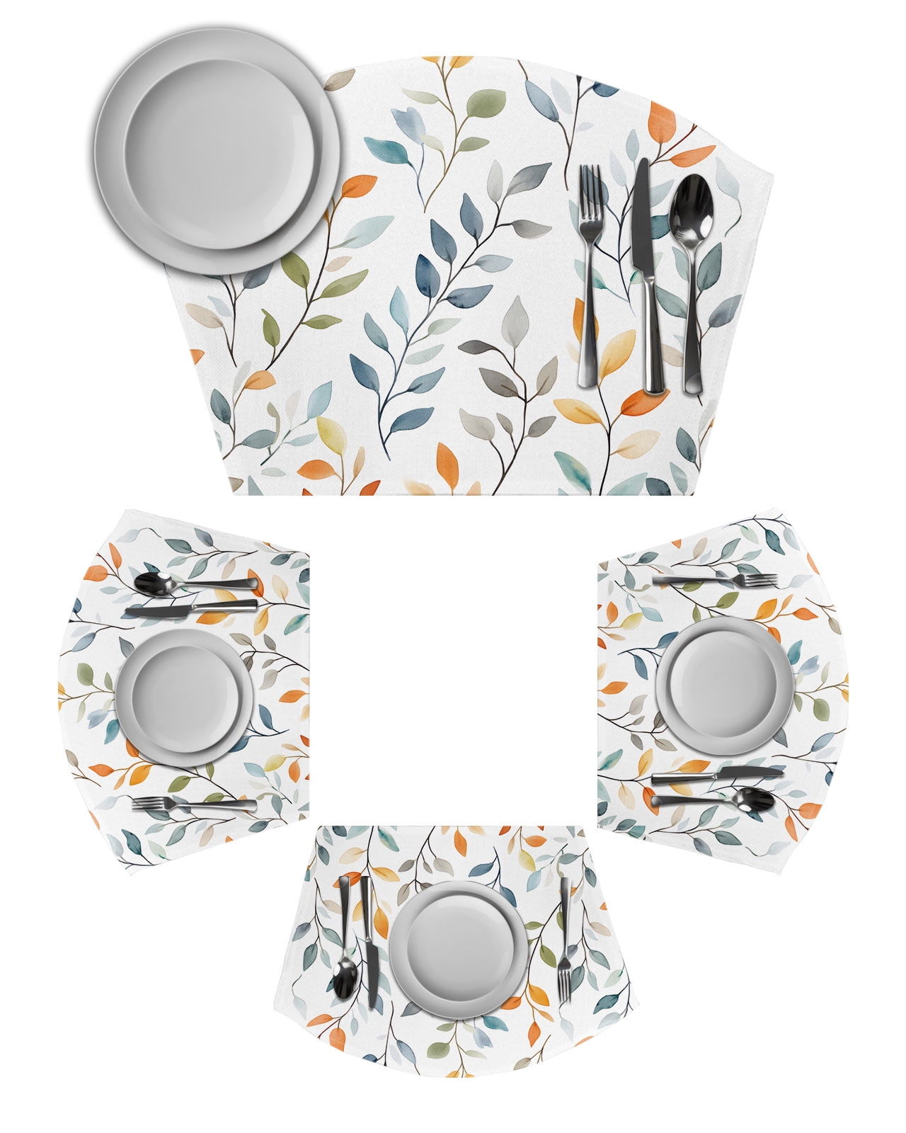 Colorful Leaf Round Table Placemats Set of 2 Wedge Placemats, Pastoral ...