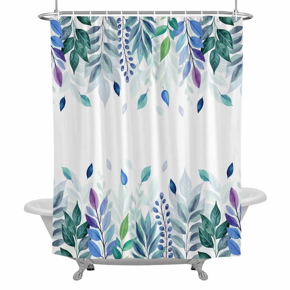 Colorful Leaf Shower Curtain for Bathroom, Pastoral Plant Green Leaf ...
