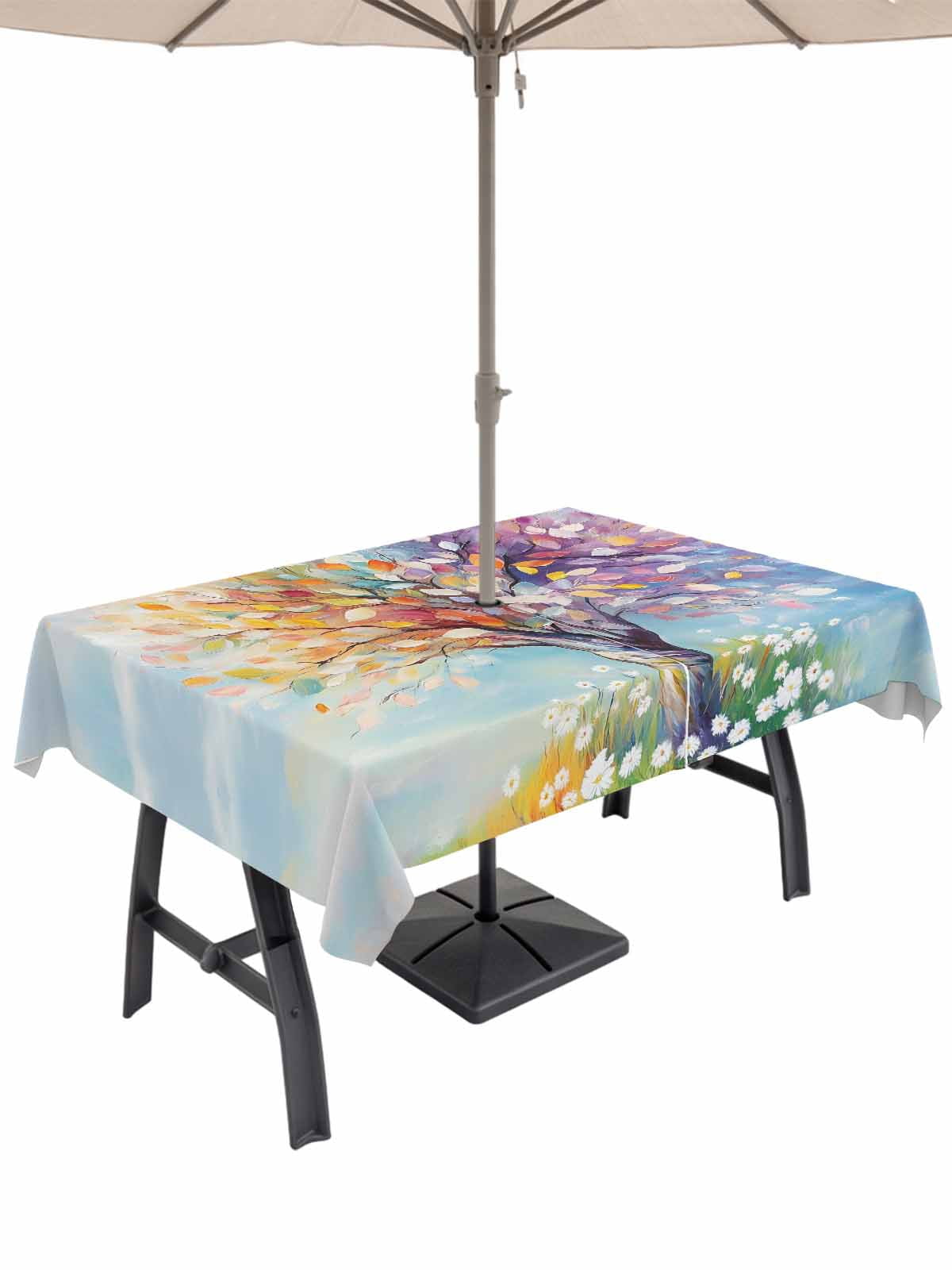 Colorful Leaf Tree Rectangle Outdoor Tablecloth with Umbrella Hole ...