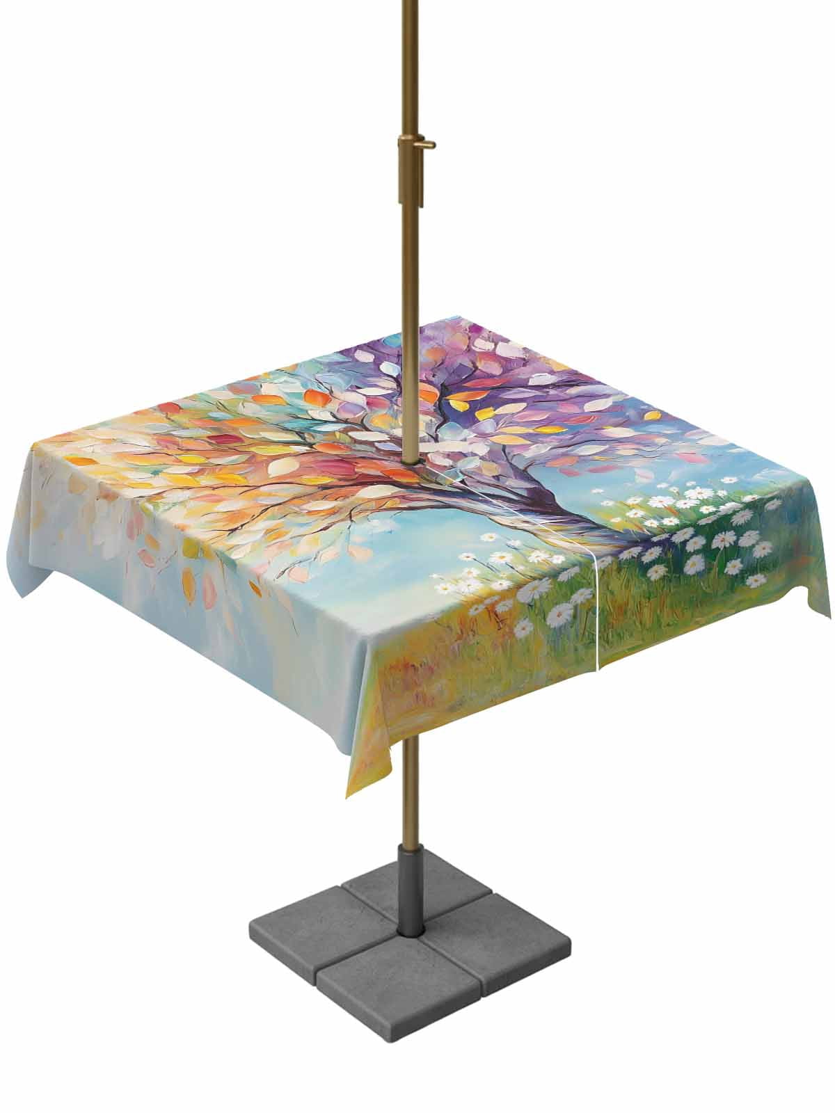 Colorful Leaf Tree Square Outdoor Tablecloth with Umbrella Hole White ...