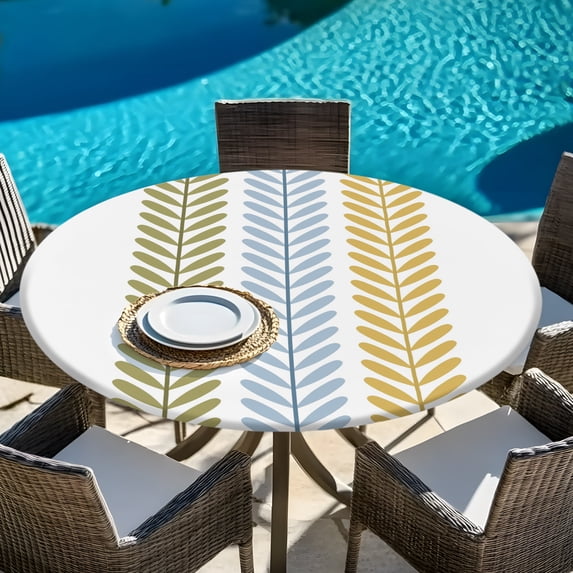 Colorful Leaf Vines Sage Green Round Fitted Tablecloth with Elastic ...