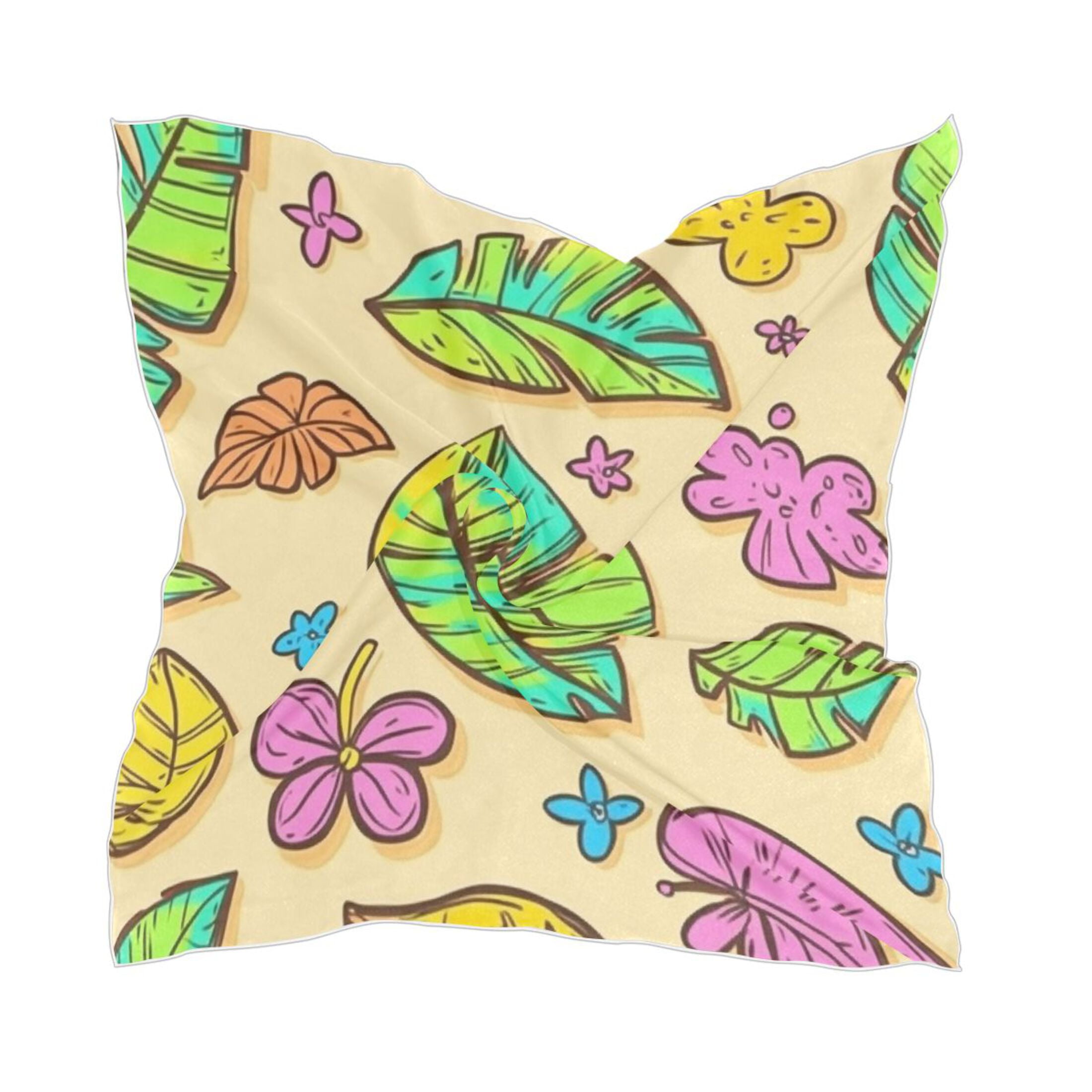 Colorful Leaves 23.62x23.62in Square Scarf Silk like Fabric Single ...