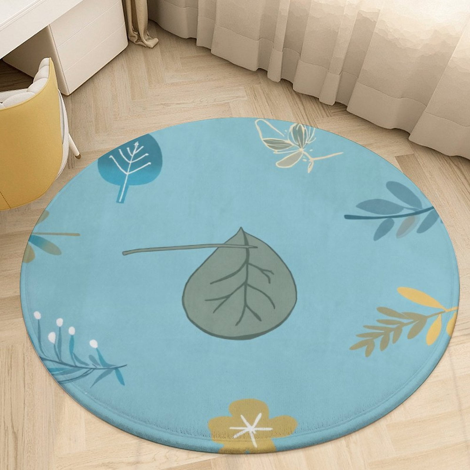 Colorful Leaves And Flowers Pattern Round Area Rugs for Bedroom Living ...
