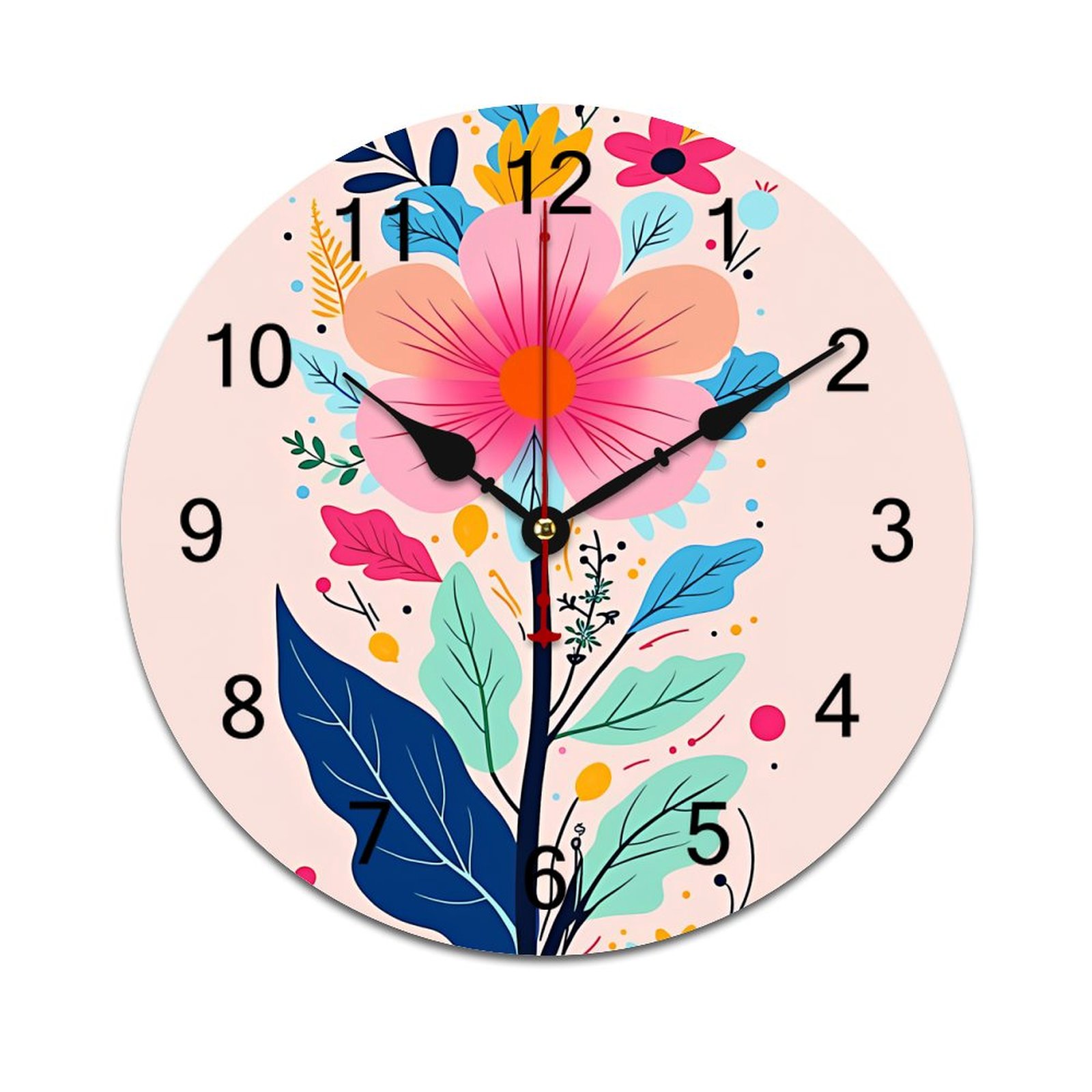 Colorful Leaves And Flowers Word Saying Big Wall Clock Home Decor Art ...