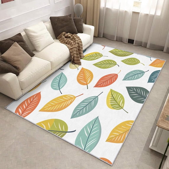 Colorful Leaves Area Rug, Modern Botanical Plant Pattern Indoor Carpet ...