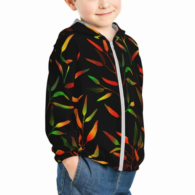 Colorful Leaves Art Pattern Kids Zip-Up Hoodie Girls Boys Sun Protection Jacket Hooded Cooling ...