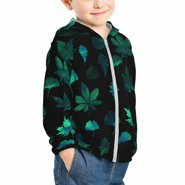 Colorful Leaves Art Pattern Kids Zip-Up Hoodie Girls Boys Sun Protection Jacket Hooded Cooling ...