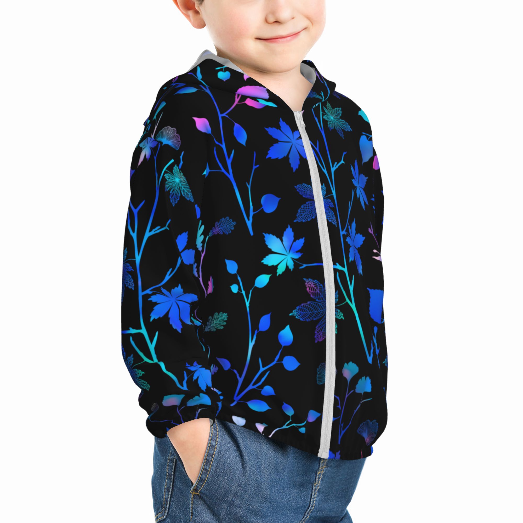 Colorful Leaves Art Pattern Kids Zip-Up Hoodie Girls Boys Sun Protection Jacket Hooded Cooling ...