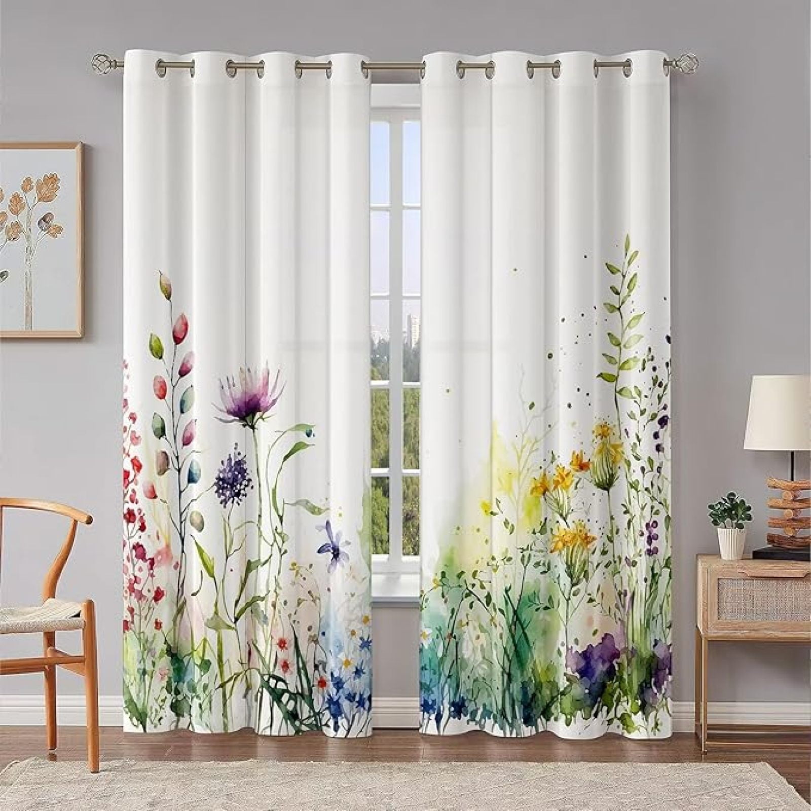 Colorful Leaves Branches Curtains, Colorful Floral Farmhouse Window ...