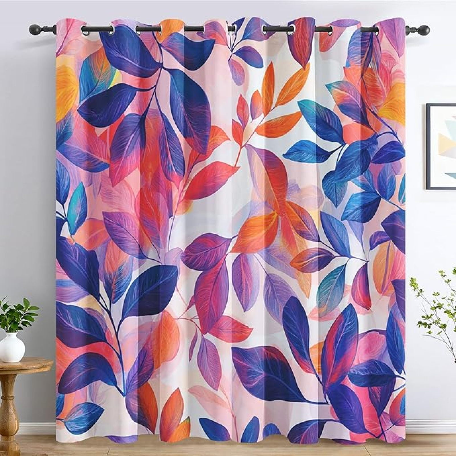 Colorful Leaves Curtains for Living Room, Thermal Insulated Plant ...