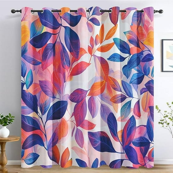Colorful Leaves Curtains for Living Room, Thermal Insulated Plant ...