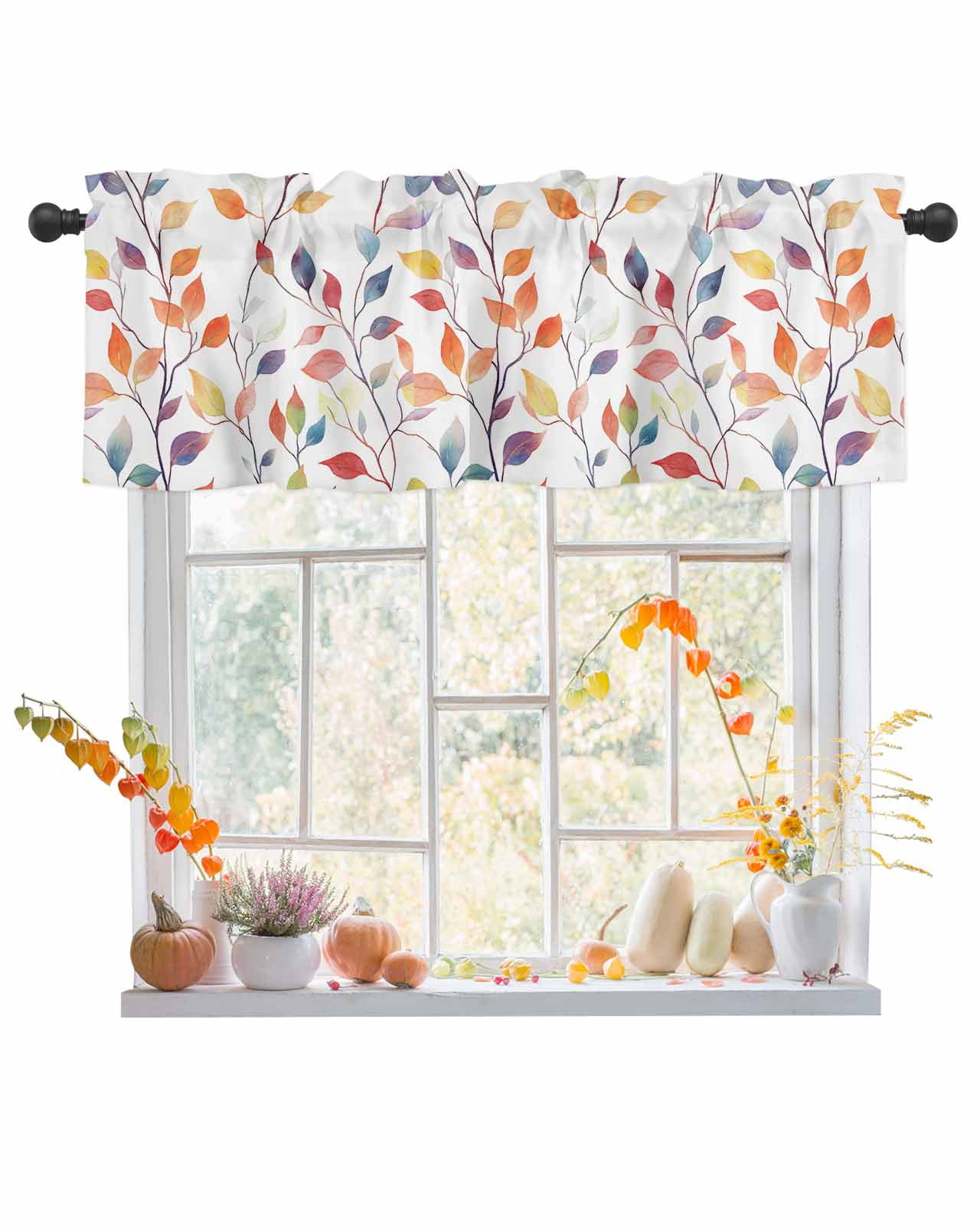 Colorful Leaves Fall Valances for Windows, Rod Pocket Thanksgiving ...