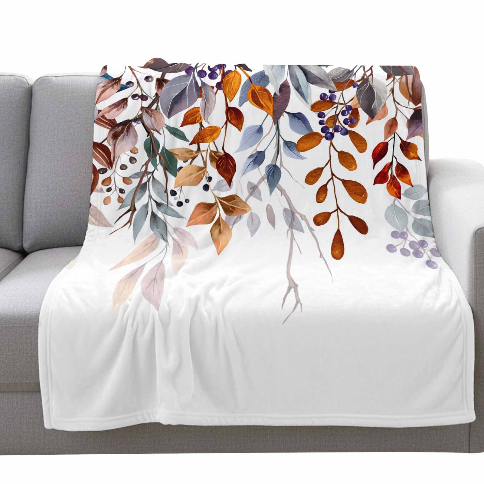 Colorful Leaves Fleece Throw Blanket Lightweight Vintage Watercolor ...