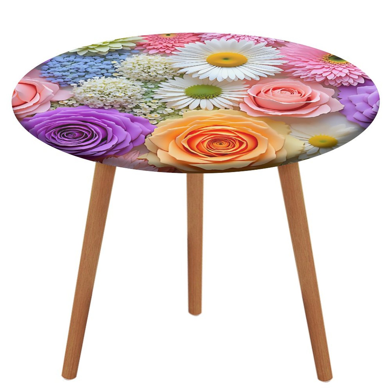 Colorful Leaves Floral Flowers Eiffel Tower Pattern Round Tablecloth ...