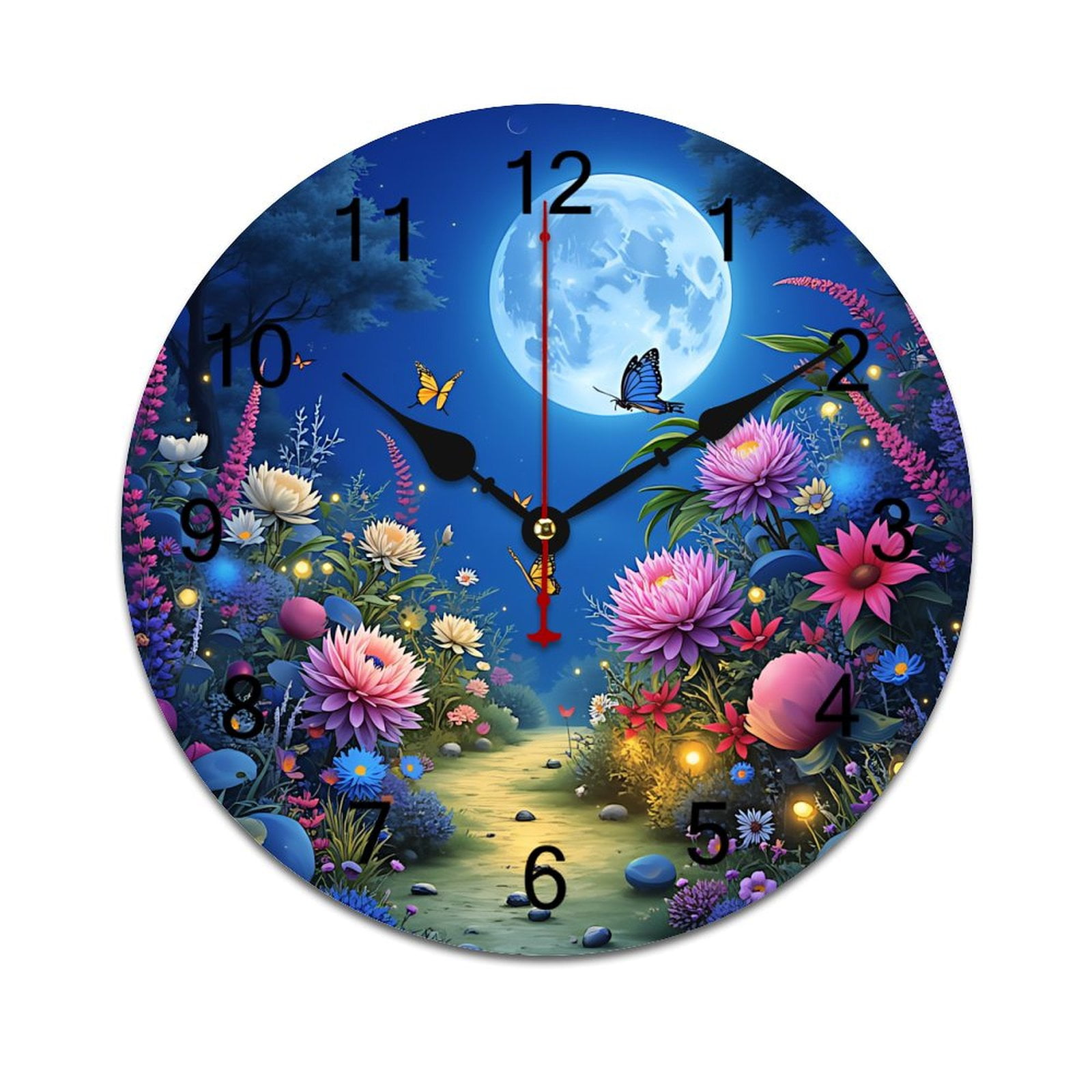 Colorful Leaves Floral Flowers Eiffel Tower Printed Silent Wall Clock ...