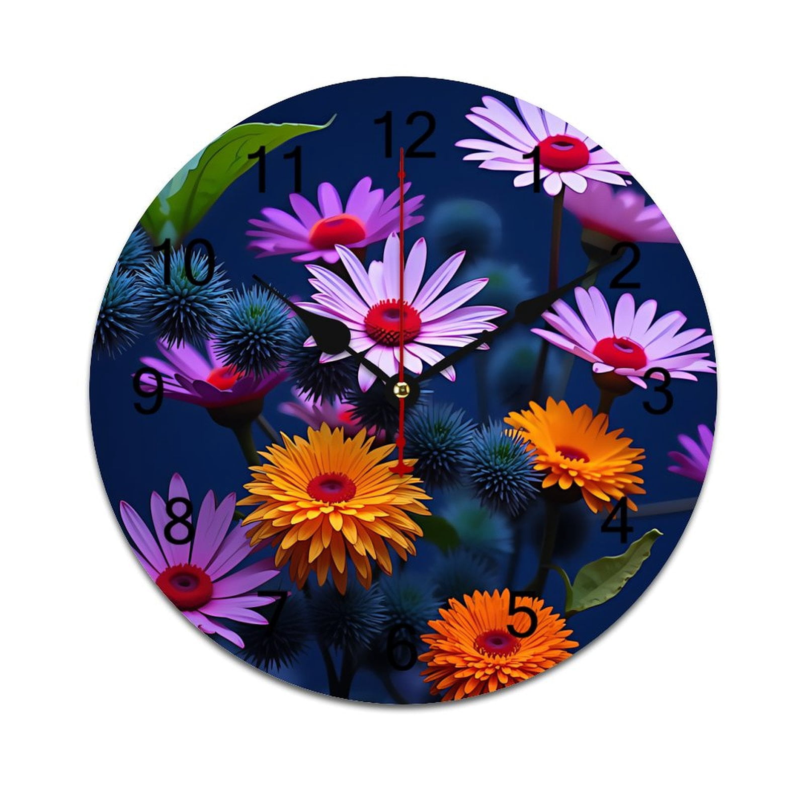 Colorful Leaves Floral Flowers Eiffel Tower Time Decorative Wall Clocks ...