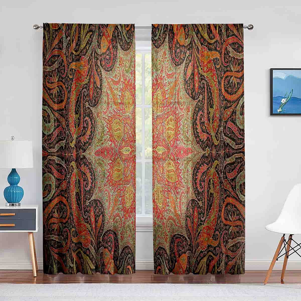 Colorful Leaves Flowers Floral Pattern Tulle Curtains for Living Room ...