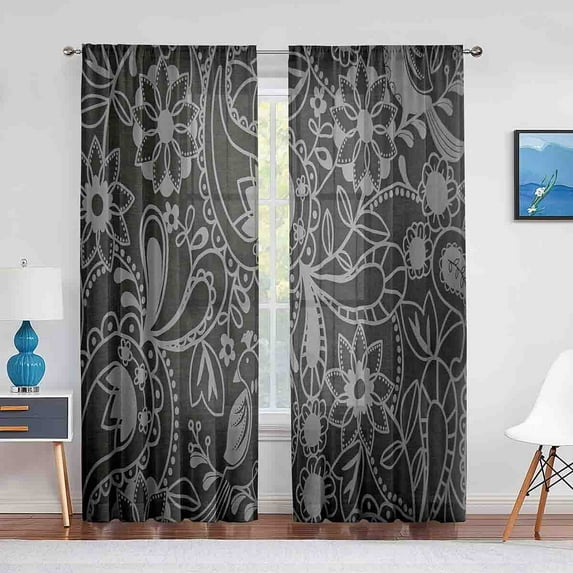 Colorful Leaves Flowers Floral Pattern Tulle Curtains for Living Room Sheer Voile Curtain ...