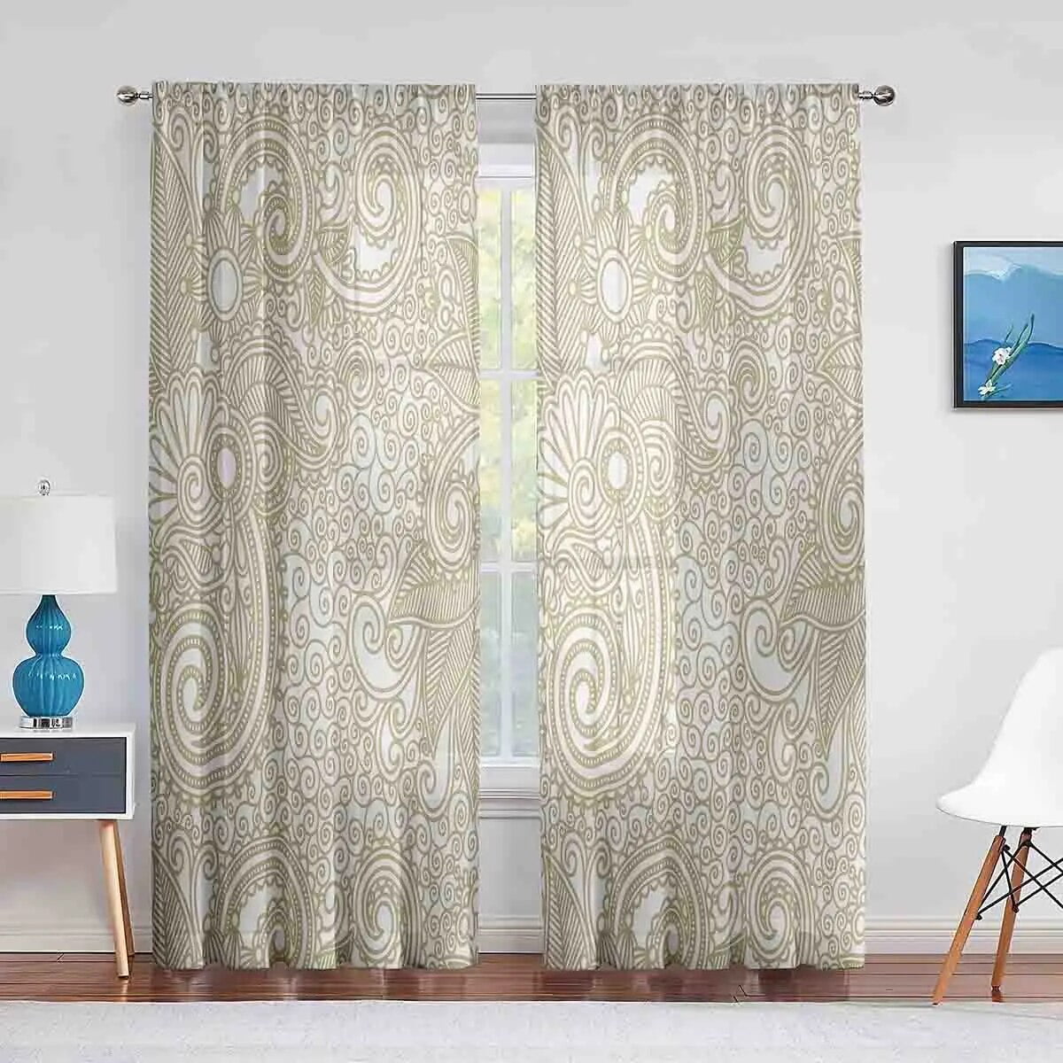 Colorful Leaves Flowers Floral Pattern Tulle Curtains for Living Room ...