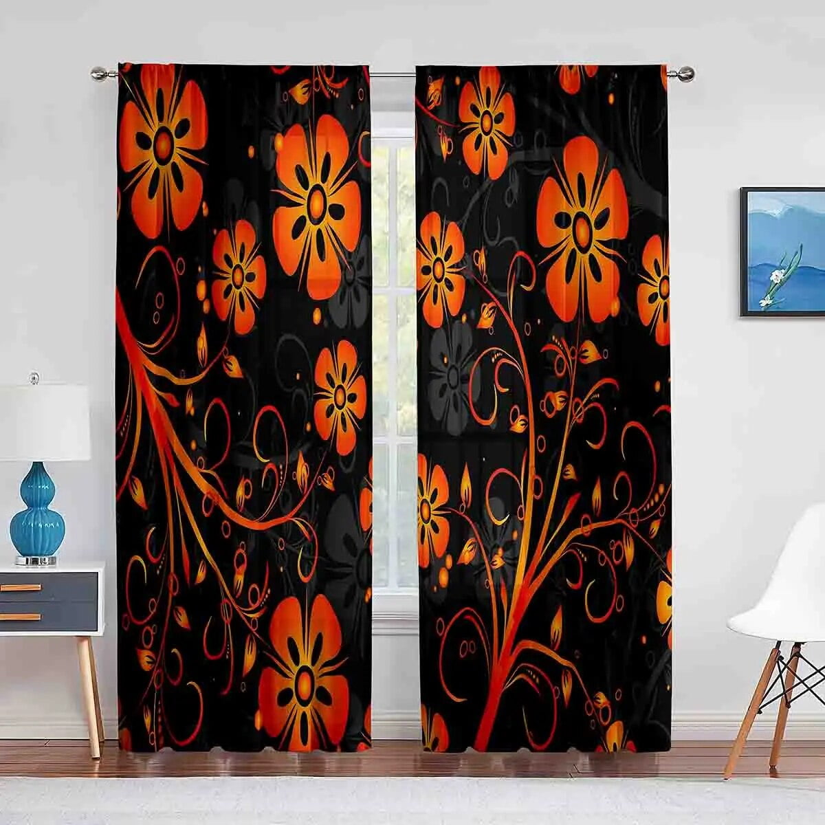 Colorful Leaves Flowers Floral Pattern Tulle Curtains for Living Room Sheer Voile Curtain ...