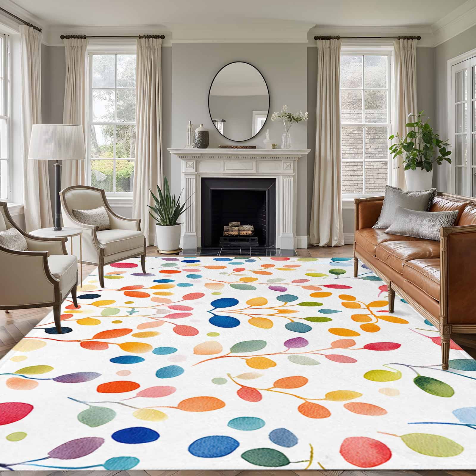 Colorful Leaves Large Area Rug 8x10 FT, Non Slip Living Room Throw ...