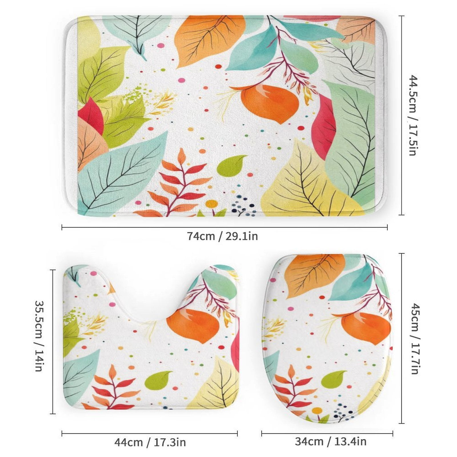 Colorful Leaves Pattern Bathroom Mats Sets 3 Piece, Bath Mat Earth ...