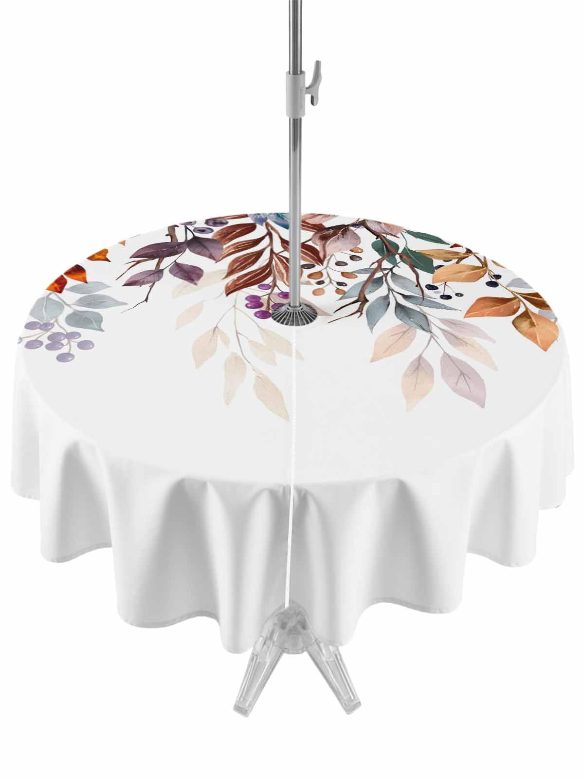 Colorful Leaves Round Outdoor Tablecloth with Umbrella Hole Vintage ...