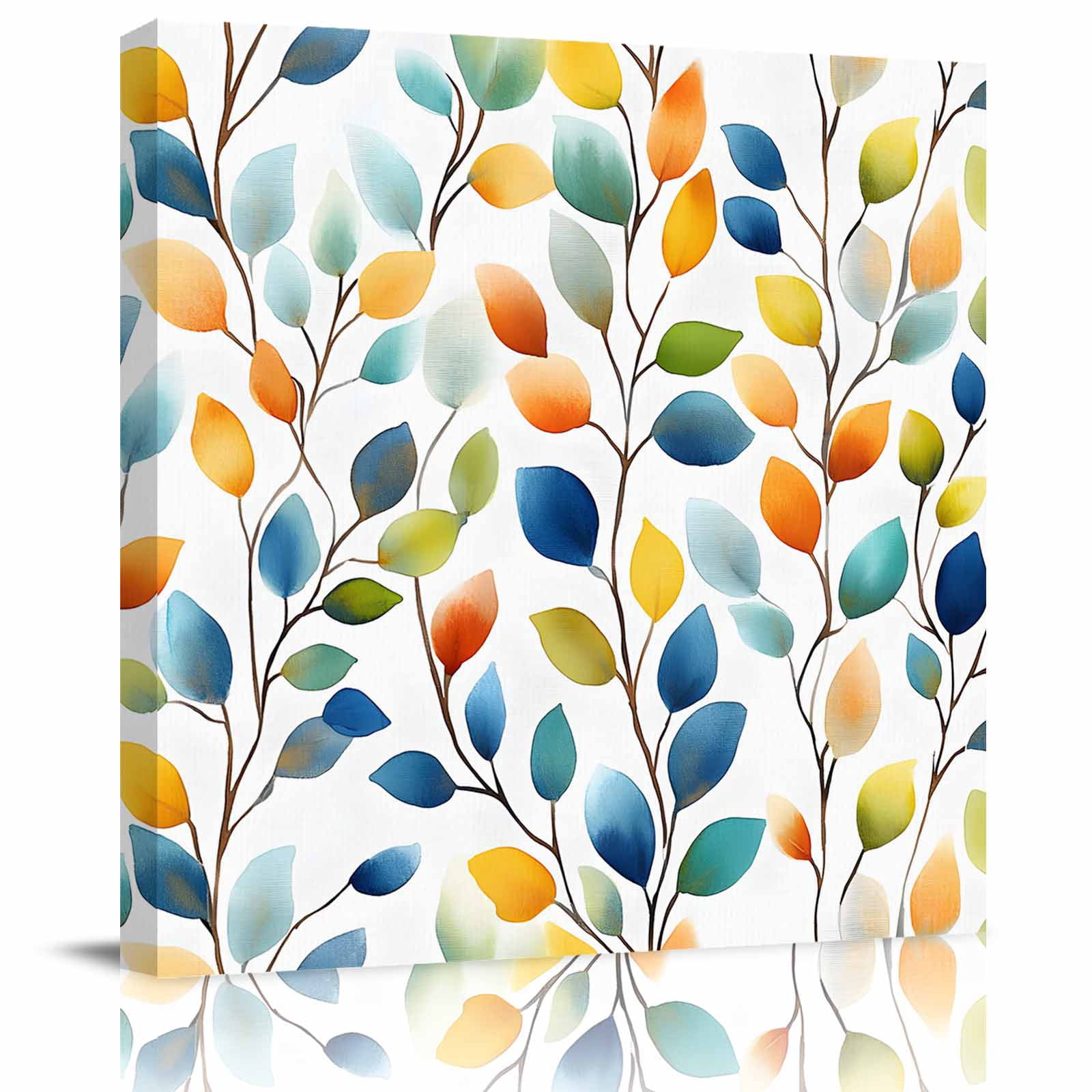 Colorful Leaves Spring Plants Canvas Artwork Painting Art, Blue Green ...