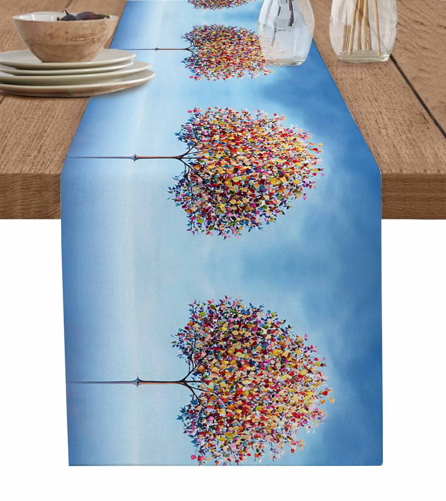 Colorful Leaves Table Runner Cotton Linen 60 Inch Holiday Dresser ...