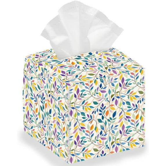 Colorful Leaves Tissue Box Holder Leather Square Foldable Facial Paper ...