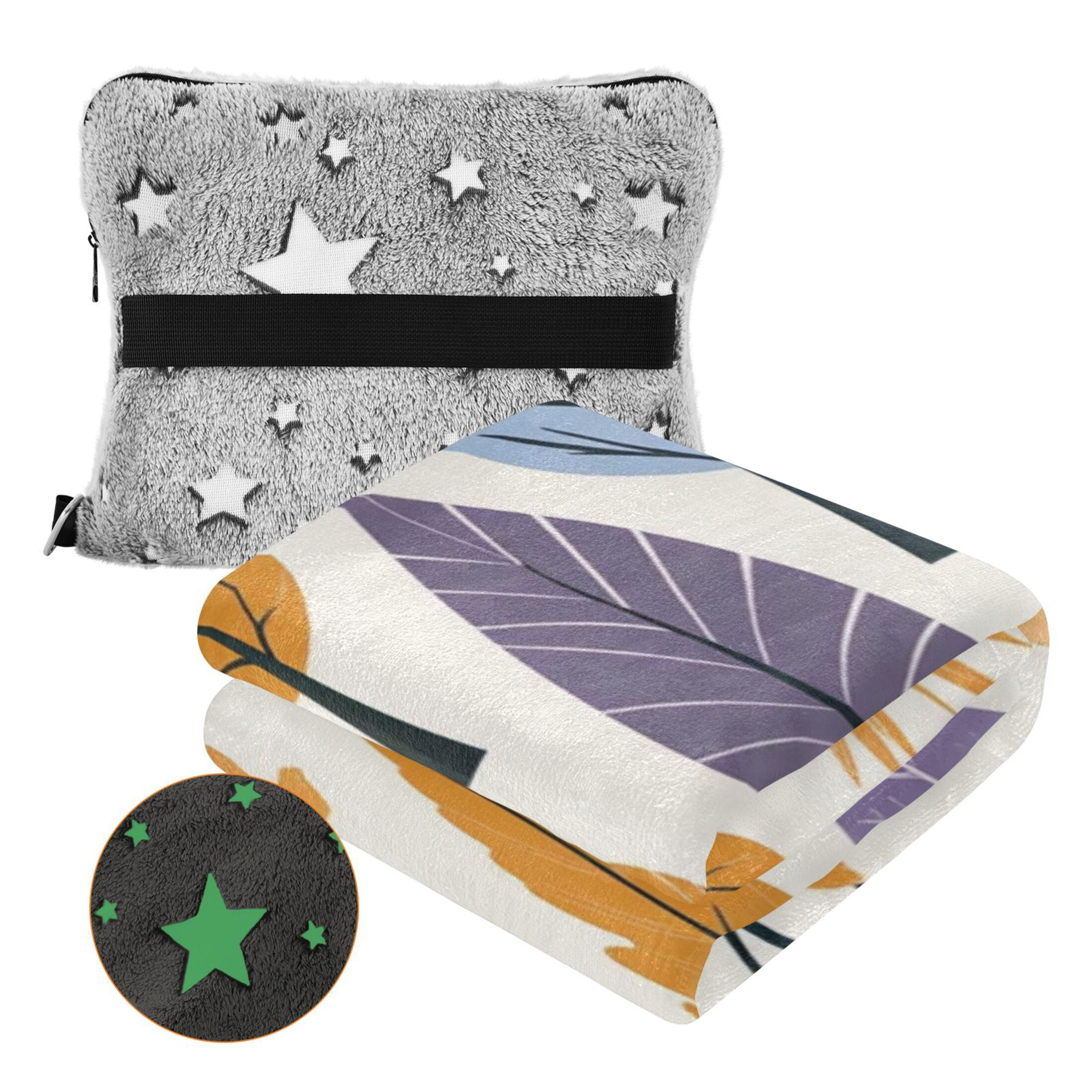 Colorful Leaves Travel Blanket and Pillow 2 in 1 Airplane Compact with ...