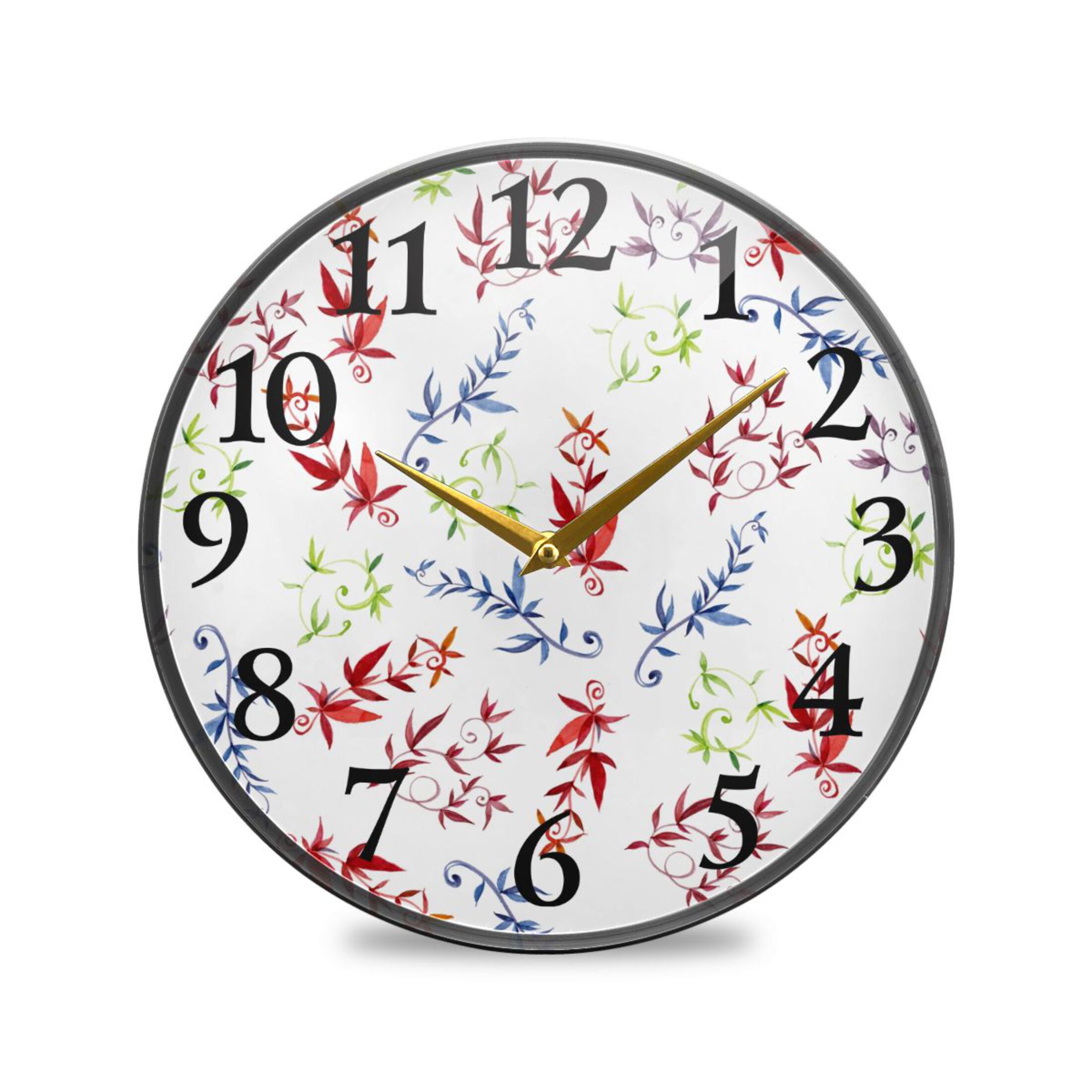 Colorful Leaves Wall Clocks Battery Operated 9.5 Inch Round Clock ...