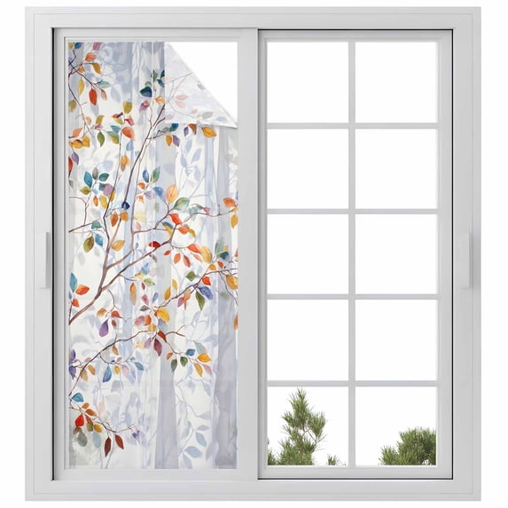 Colorful Leaves Window Privacy Film, Modern Abstract Spring Nature Tree ...