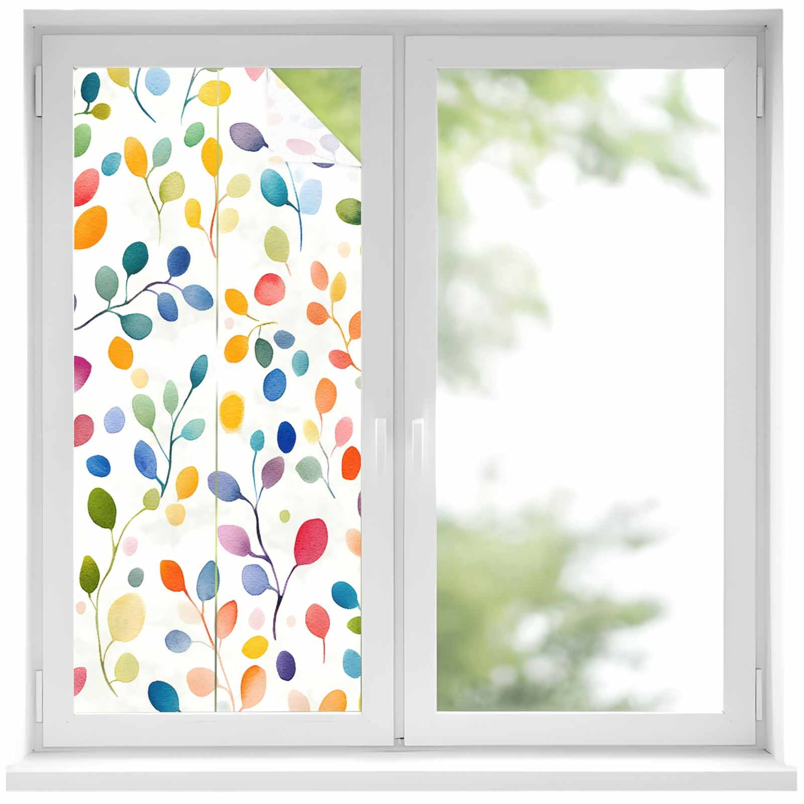Colorful Leaves Window Privacy Film, Modern Boho Painting Plant Branch ...