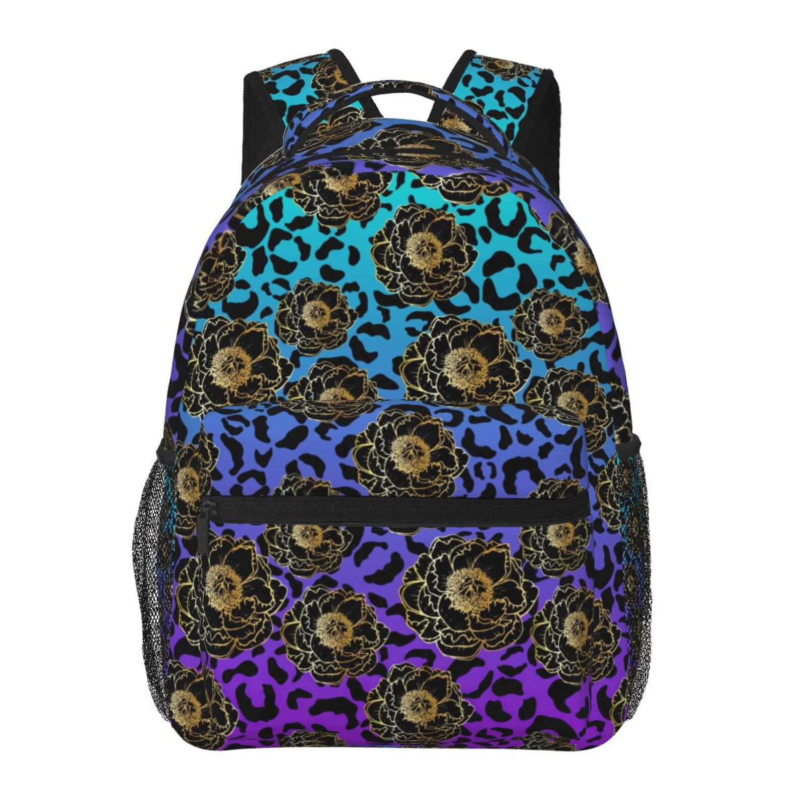 Colorful Leopard Black Gold Rose Backpack for Men Women Laptop Backpack ...
