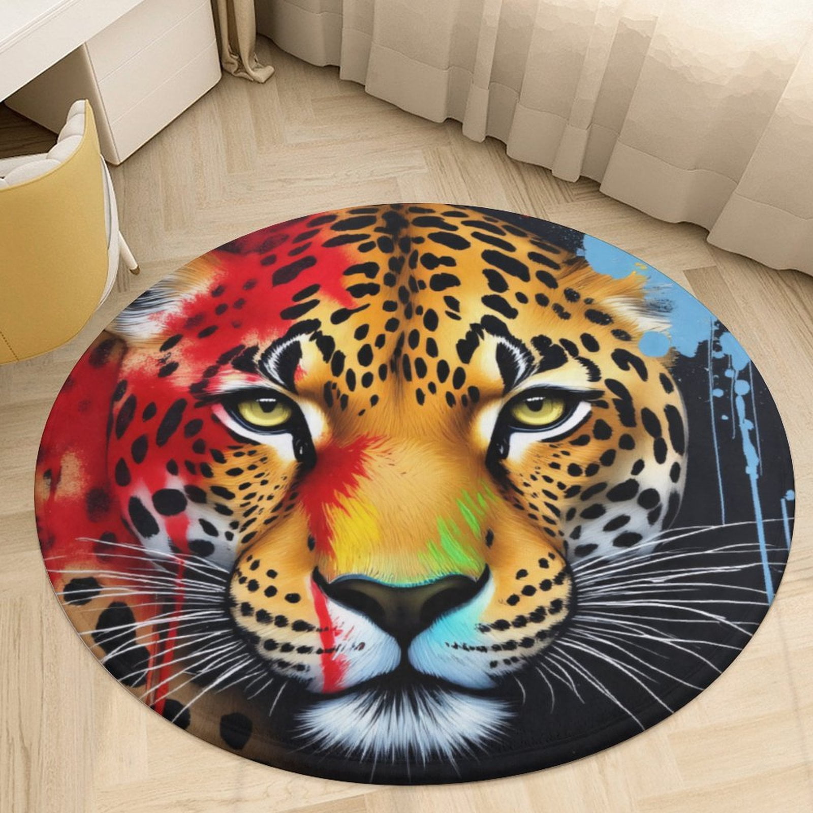 Colorful Leopard Graffiti Art Round Area Rugs for Bedroom Living Room ...