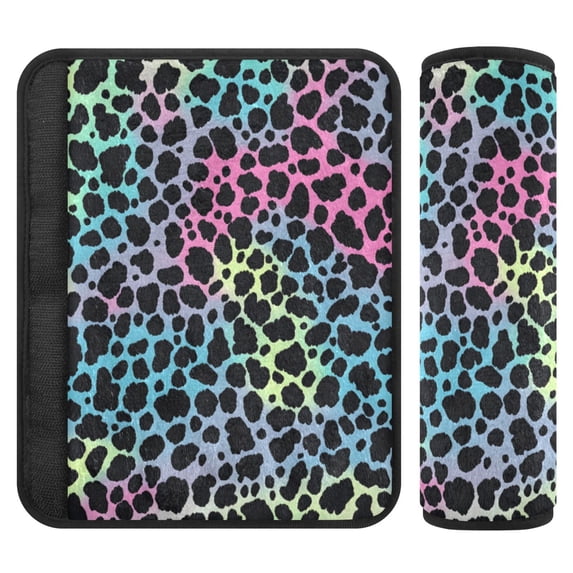 Colorful Leopard Pattern Car Seat Belt Covers 2 Pack Soft Flannel ...