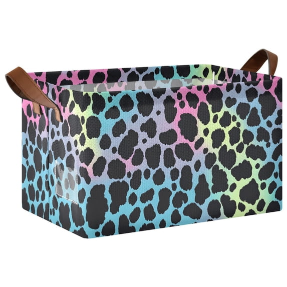 Colorful Leopard Pattern Collapsible Storage Bin Open Home Shelf Basket ...