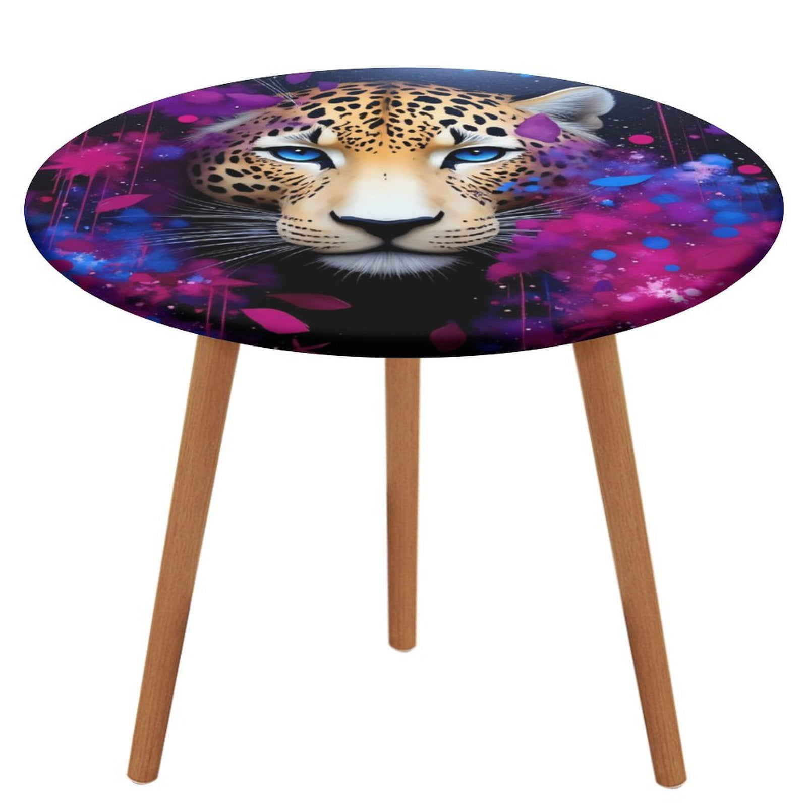 Colorful Leopard Portrait Pattern Round Tablecloth Waterproof Elastic ...