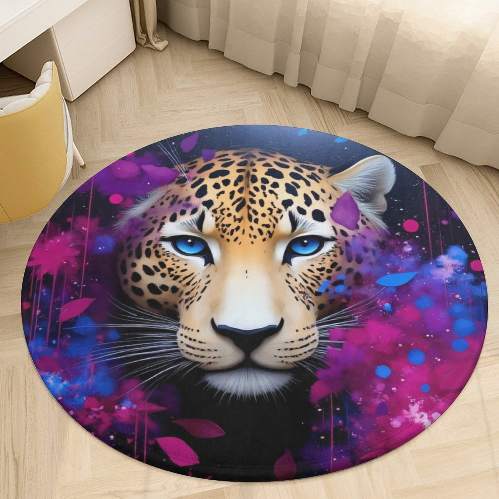 Colorful Leopard Portrait Round Area Rugs for Bedroom Living Room, 6FT ...