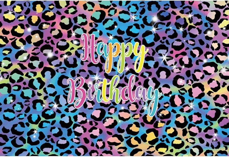 Colorful Leopard Print Birthday Backdrop Neon Rainbow Leopard Banner ...